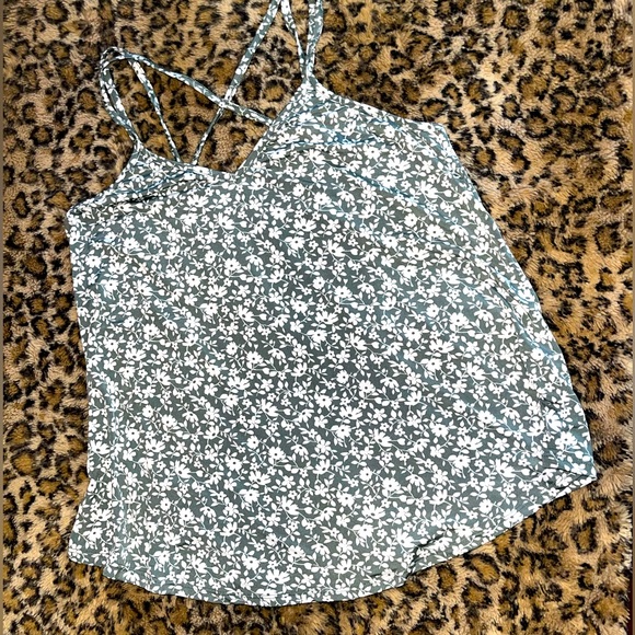 Papermoon | Tops | Olive Green Floral Print Knit Tank | Poshmark